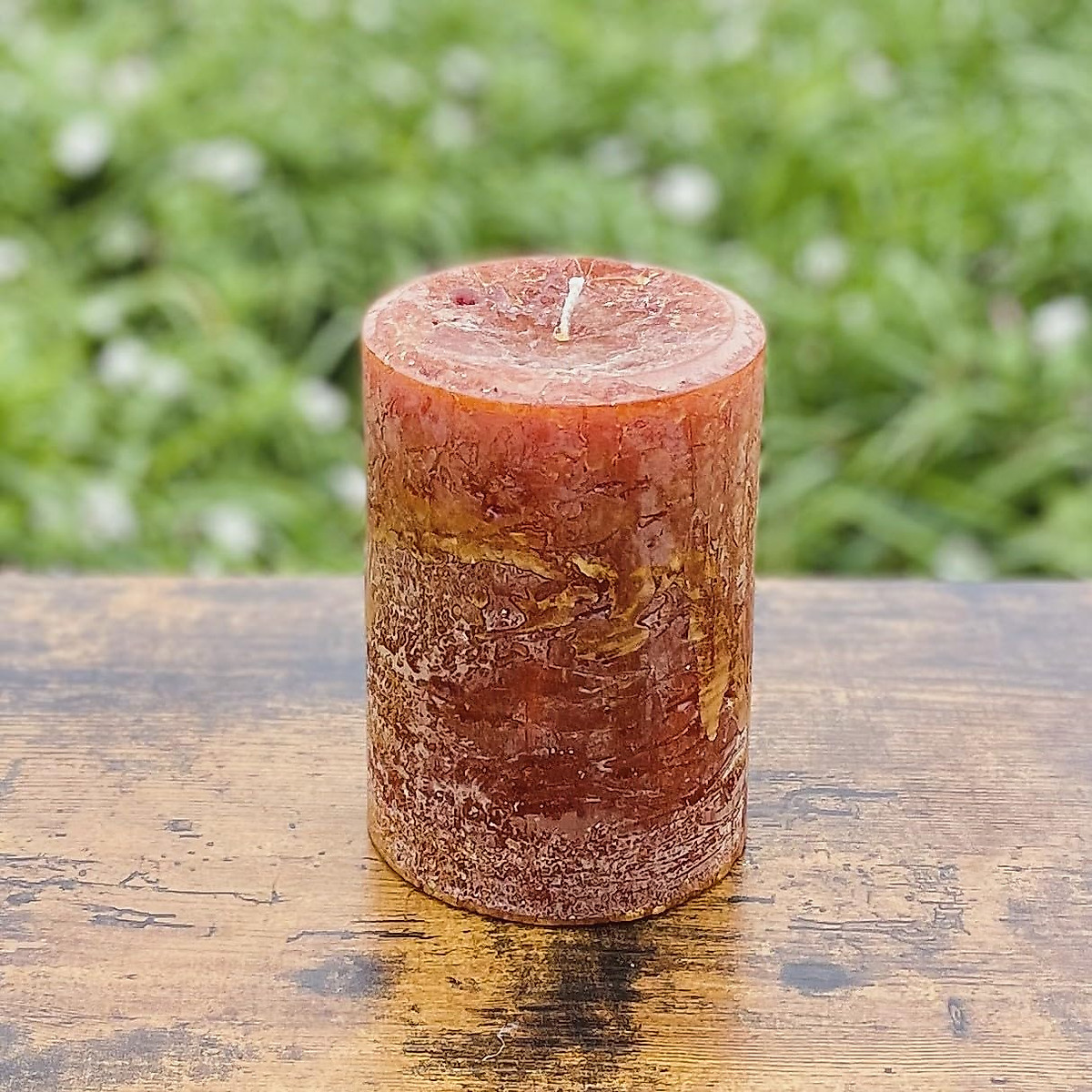 Rustic Textured Rusty Orange Brown Unscented Pillar Candle - Choose Size - Handmade Candle