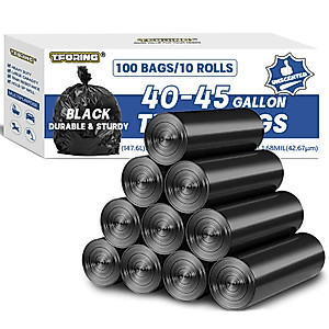 Large Contractor Trash Bags 40-45 Gallon - 100 Count Heavy Duty Black Garbage Bags Unscented Thick Commercial Trash Can Liners for Construction Industrial Yard Outdoor Lawn and Leaf
