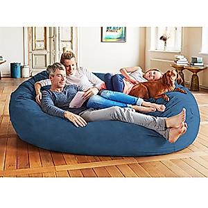 Lumaland Luxurious 7ft Big Bean Bag Chair with Microsuede Cover - Ultra Soft, Foam Filled and Washable Bean Bag for Teens, Adults, Pets - Accessory for Dorm, Living Room, House - Navy Blue