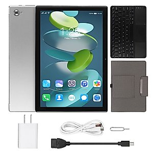 10.1 Inch Tablet, FHD Screen Office Tablet with BT Keyboard, 8GB RAM 256GB ROM, Octa Core CPU, Dual Camera, WiFi, 2 Card Slots, for Android 12 (US Plug)