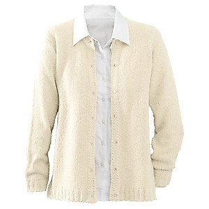 National Boucle Cardigan Sweater - Classic Open Front Design Ribbed Trim and Button Closure, 100% Acrylic, Womens Sweater, Cream, Small