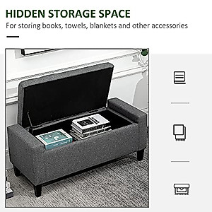 HOMCOM Storage Ottoman, Linen Upholstered Storage Bench with Lift Top and Button Tufted for Living Room, Gray