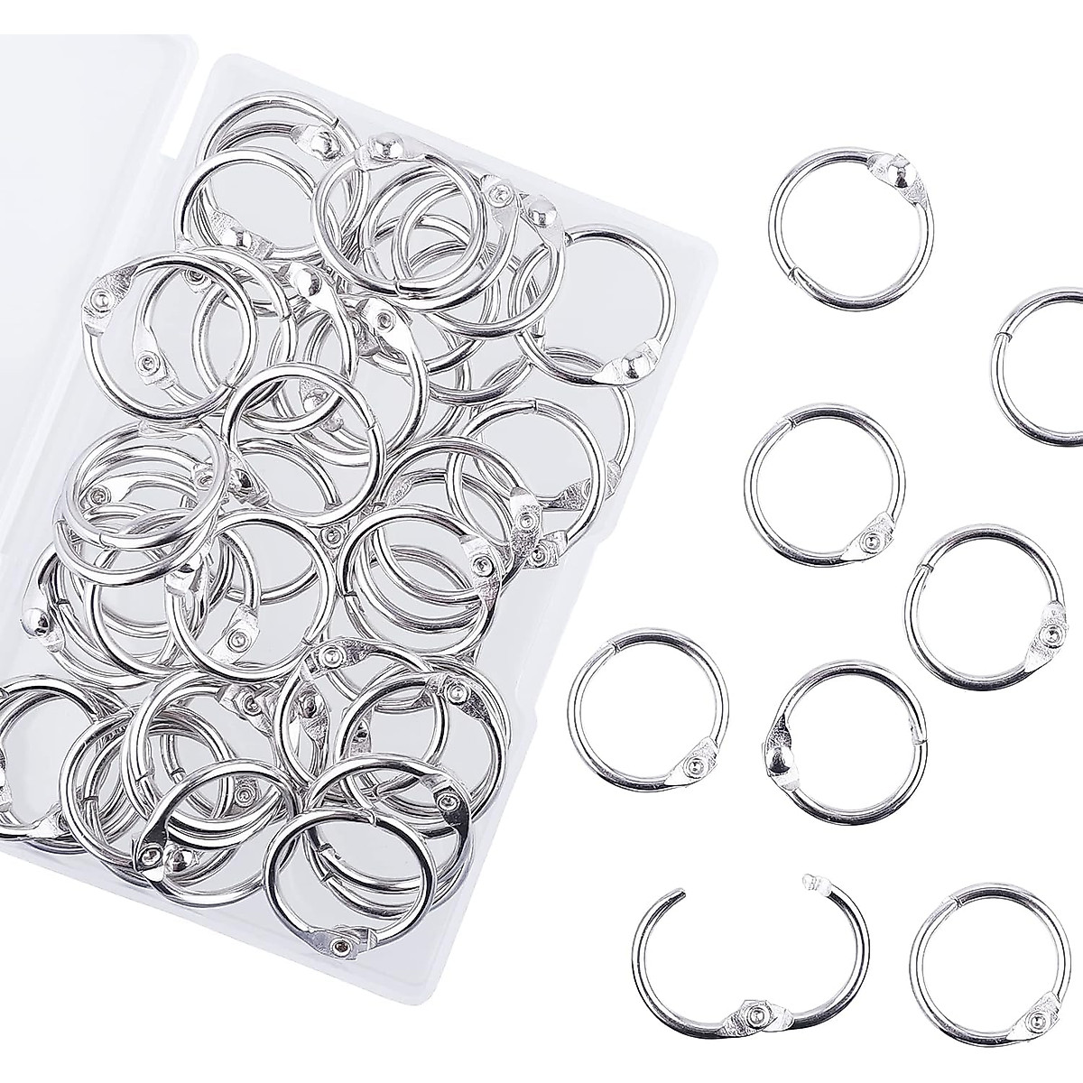 AKONEGE 0.75 Inch Loose Leaf Binder Rings, Small Office Book Rings, Nickel Plated Steel Binder Rings, Keychain Key Rings, Metal Book Rings, Silver, for School, Home, Office (50-Pack)