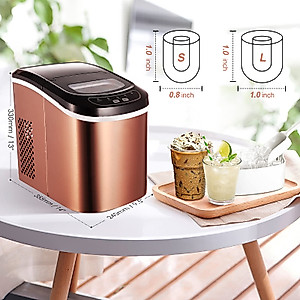 Hicer Counter top Ice Maker Machine with Self-Cleaning- 2 Size Bullet Shaped Ice,9 Cubes Ready in 6-8 Minutes,26LBS/24H-with Ice Scoop and Basket,for Home/Kitchen/Bar/Office (Bronze)