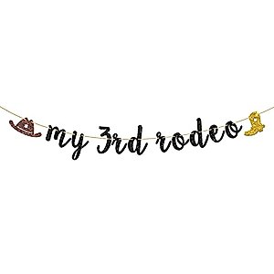 INNORU My 3rd Rodeo Banner, Mexican Theme 3rd Birthday Party Decorations, West Cowboy Cowgirl Three Birthday Party Decorations Black Glitter