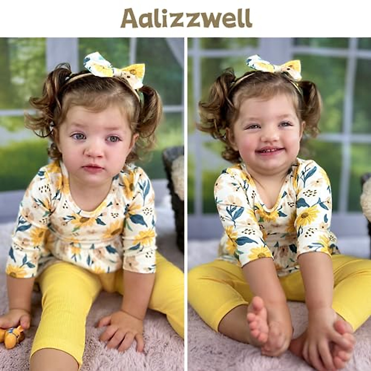 Aalizzwell 18-24 Months Little Toddler Girls Fall Clothes Floral Ruffle Tunic Pants Outfit Set Winter Clothing Yellow