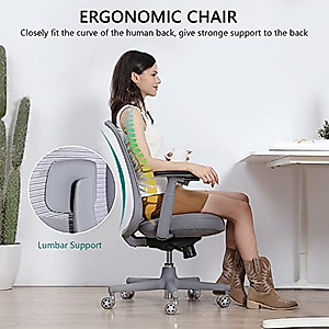 Odinlake Ergonomic Office Chair Mesh - 3D Adjustable Armrest Home Office Desk Chairs with Lumbar Support - Computer Swivel Task Chair Mid Back Office Chairs with PU Wheels(Model: Ergo Core 625)