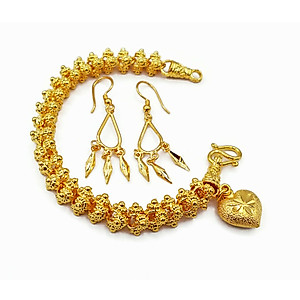 Heart Pikun Flower Lai Thai Gold Plated Bangle 22k 24k Thai Baht Yellow Gold Filled Bracelet Jewelry Women