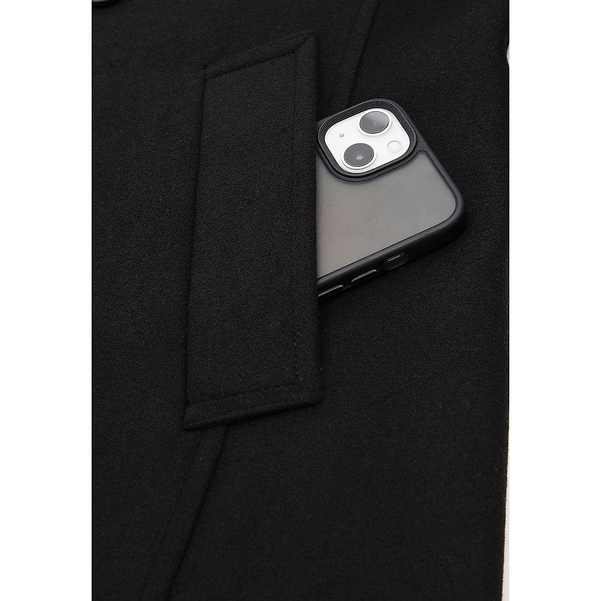 Lisskolo Men's Woolen Coat Slim Fit Winter Warm Pea Coat Wool Outwear Jacket Black XS