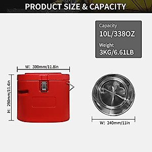 Plieren Insulated Soup Container Commercial Food Warmer for Hot or Cold Food, 2.5 Gallon Hot Box for Catering, Food Cooler with 4 Buckles, Handles, & Spoon, Soup Carrier for Restaurant, Canteen, Home