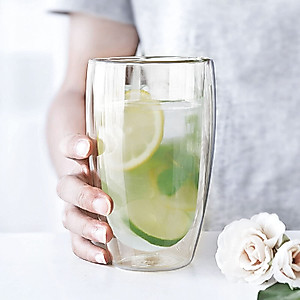 COLOCUP Double-Wall Insulated Glasses, Clear, 15 Ounces Each, Insulated Glass Coffee Set of 2