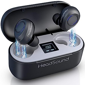 HeadSound X5 True Wireless Earbuds Headphones, CVC 8.0 Noise Reduction, Bluetooth 5.0 APTX HD Sound In Ear Totally Wireless Earphones, 32Hr Play Auto Pairing IPX7 Sweatproof Sport Headset,Built in Mic