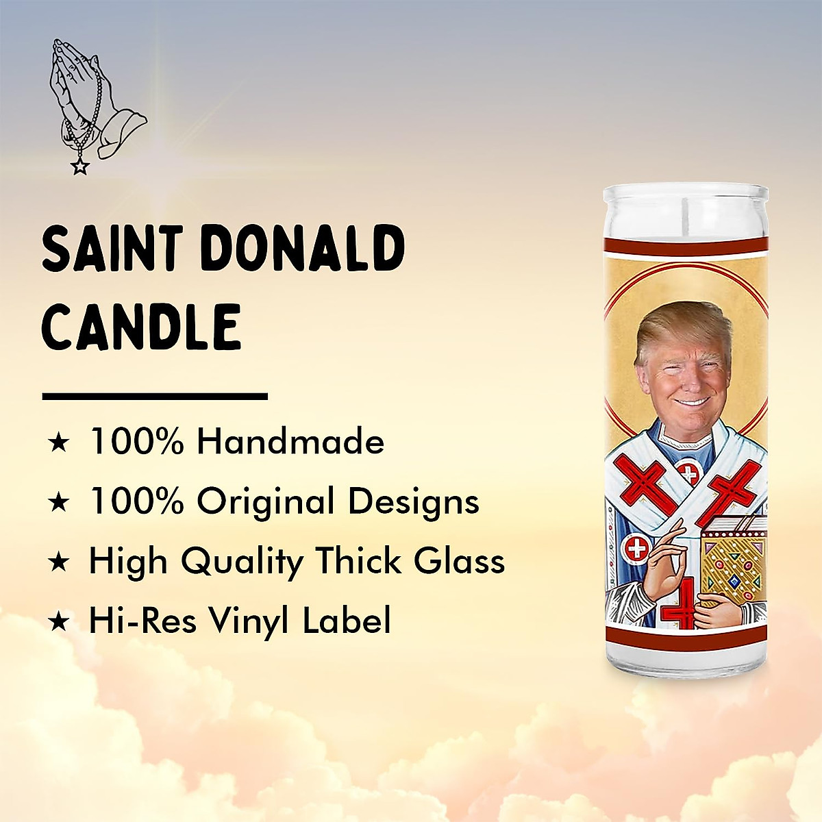Celeb Prayer Candle Donald Celebrity Candle - Funny Saint Candle - 8 Inch Glass Votive - Handmade in USA - Novelty Gift for Celebrity Lovers