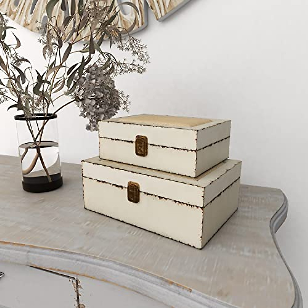 Deco 79 Farmhouse Wood Rectangle Box, Set of 2 10", 8"W, White