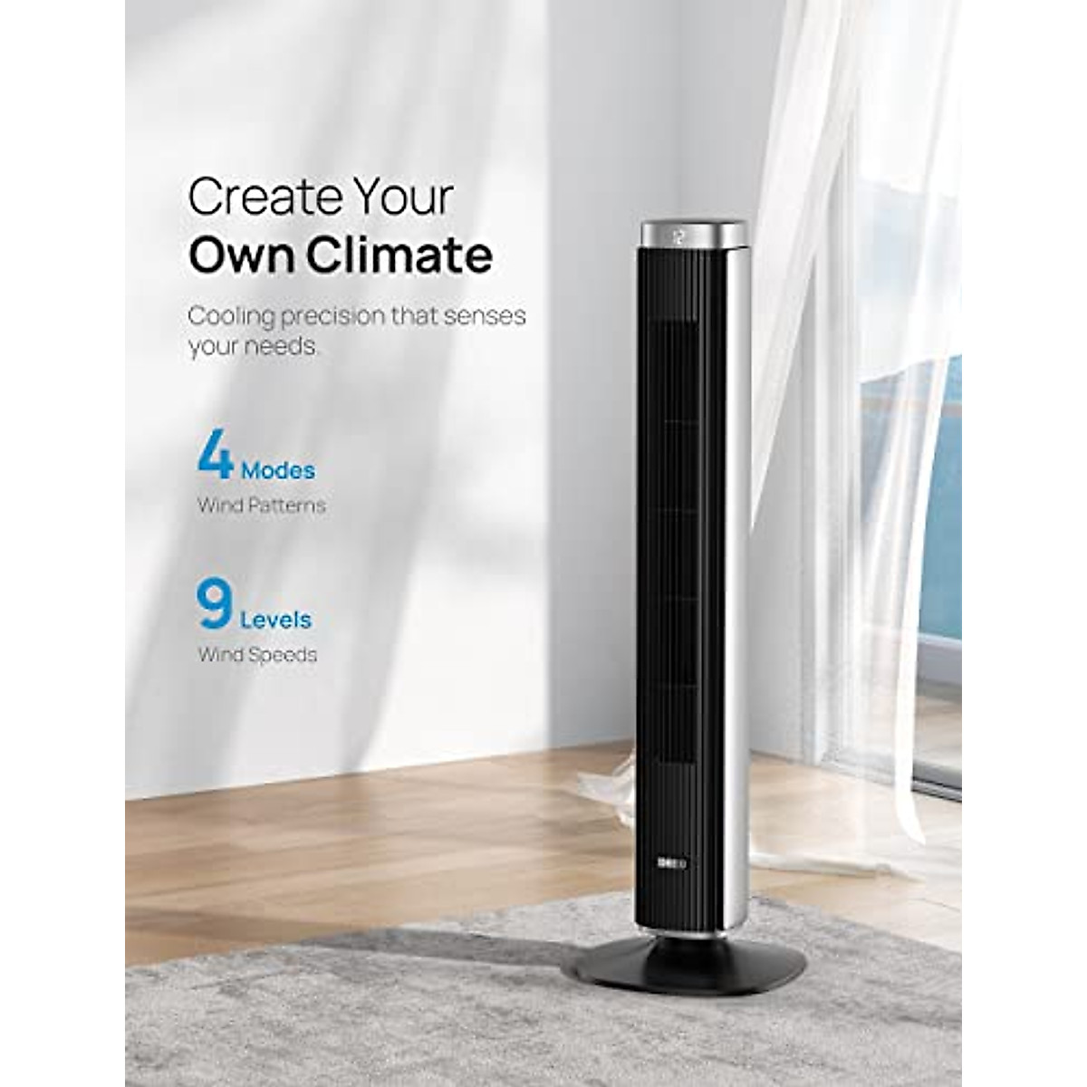 Dreo 42'' Pilot Pro Tower Fan with Remote, Black & Cruiser Pro Tower Fan 90° Oscillating Fans with Remote, Quiet Cooling,12 Modes, 12H Timer, Space-Saving