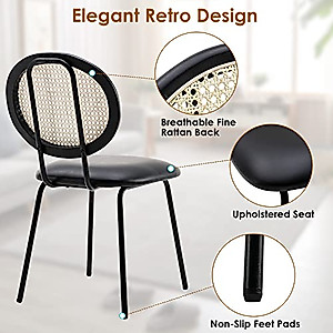 Jaxsen Faux Leather Indoor Kitchen Dining Chairs Set of 4 with Rattan Backrest, Modern Industrial Upholstered Chairs mid Century Metal Dining Chair Suitable for Dining Room Wine Coffee Bar, Black,18"