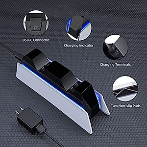PS5 Controller Charging Station with Fast Dual Charging Dock PS5 Charger for Playstation 5 Dualsense Wireless Controller Accessories, Blue LED ON/Off Automatically When Charging and Fully Charged