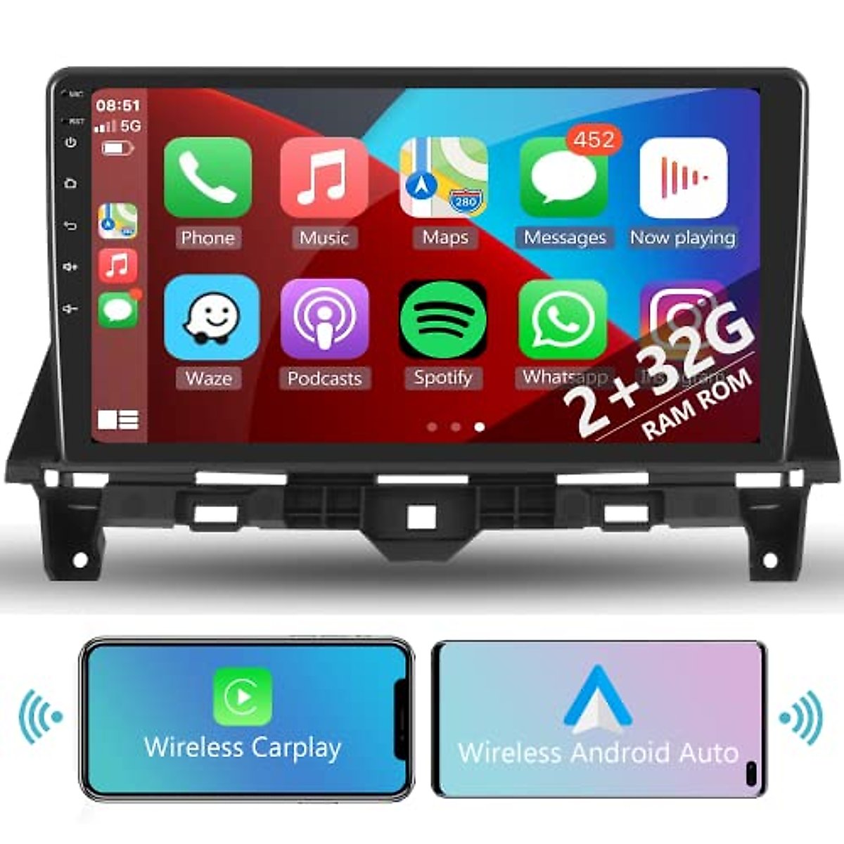 2+32G Android Radio for Honda Accord 8th 2008-2013 Support Wireless Carplay&Android Auto with 10.1" Touchscreen GPS Navigation Bluetooth USB WiFi FM/RDS Radio Receiver Backup Camera Head Unit Player