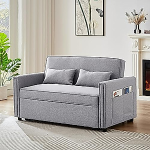 JEEOHEY 3-in-1 Convertible Sleeper Sofa Bed,Modern Pull Out Couch Bed Futon Chair with Adjustable Backrest&Pillows,Furniture for Living Room Apartment Small Space,Grey