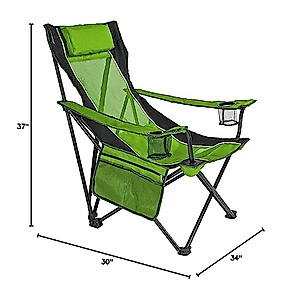 Kijaro Sling Folding Camping Chair - Enjoy the Outdoors in this Outdoor Chair with a Built-in Cup Holders and Side Organizer - Includes a Detachable Pillow - Ireland Green
