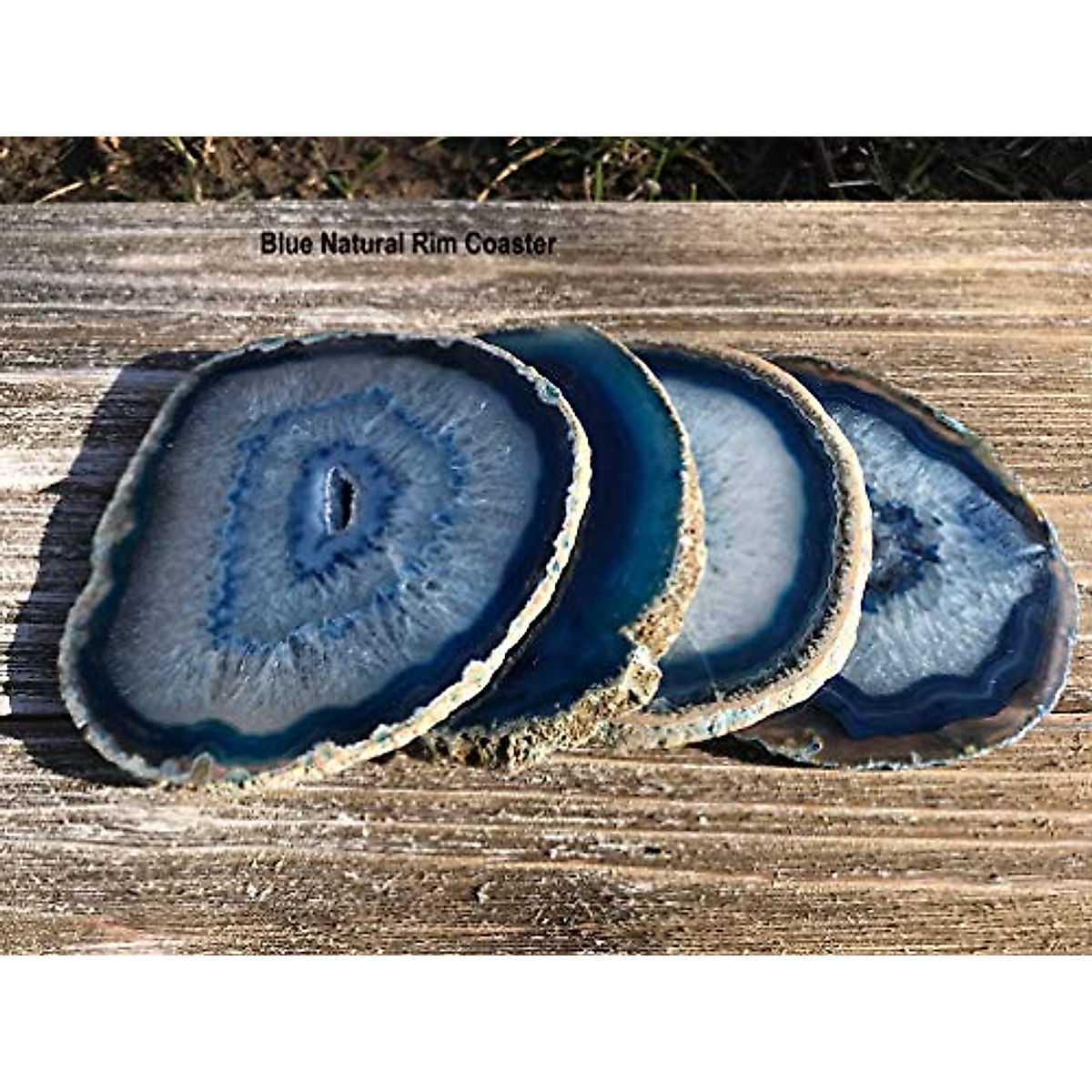 Agate Coasters set of 4 - Blue Colored Agate Coasters - Natural Rim - Bumpers