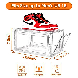 LOVIFO Shoe Boxes Clear Plastic Stackable, 8 Pack Acrylic Shoe Storage Boxes with Magnetic Door for Sneakerheads, Professional Shoe Display Case, Fit Shoe Size Up to US 15