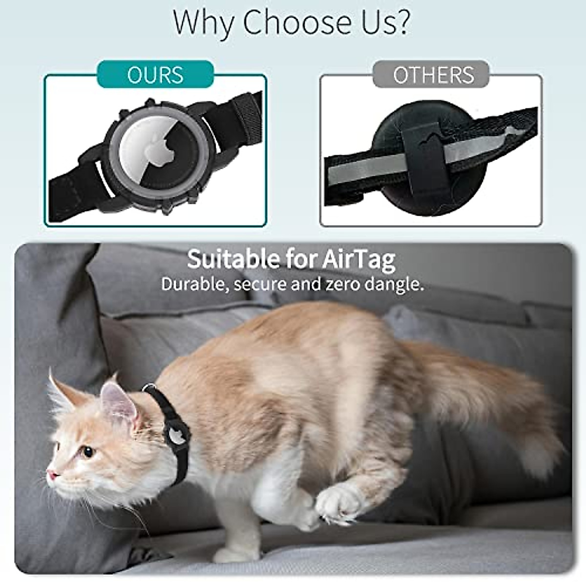 AirTag Cat Collar,FEEYAR Integrated Kitten Collar with Apple Airtag Holder[Black],Soft GPS Cat Collar with Air Tag Holder & Bell,Air Tag Cat Collars for Girl Boy Cats,Puppies,Lightweight Cat Tracker