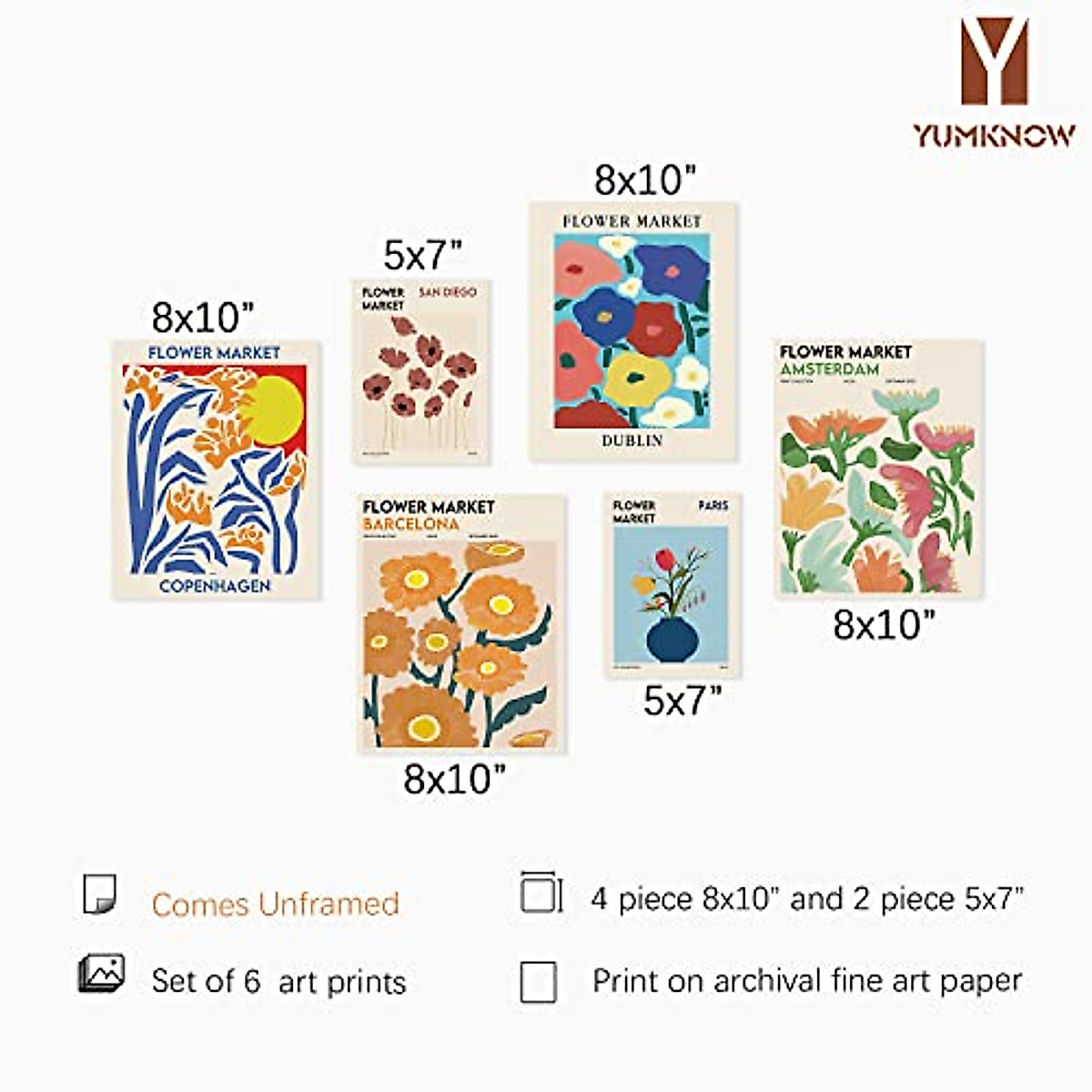 Mid Century Modern Decor - Museum Gallery Wall Poster Print - Set of 6 - Preppy Aesthetic Pictures - Abstract Minimalist Wall Art - Flower Market Wall Art - Danish Pastel Art Print - Henri Matisse Art