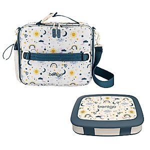 Bentgo Prints Insulated Lunch Bag Set With Kids Bento-Style Lunch Box (Friendly Skies)