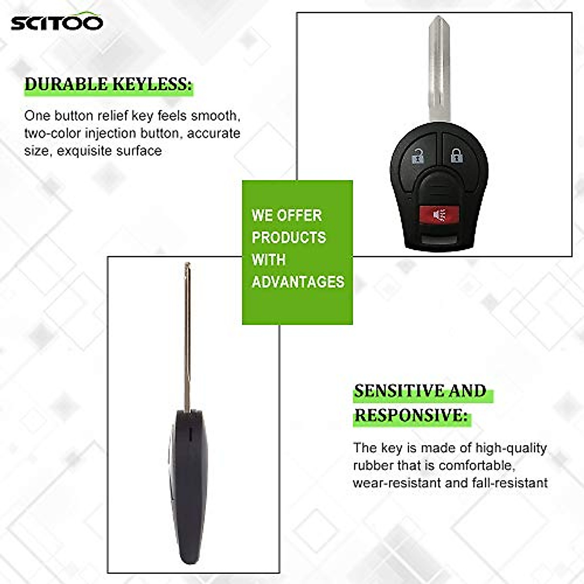 SCITOO Keyless Entry Option Replacement for 3 Buttons 2003-2016 for Infiniti FX35 FX45 QX4 for Nissan Armada Cube Frontier NV1500 Quest 1PC FCC CWTWB1U816A