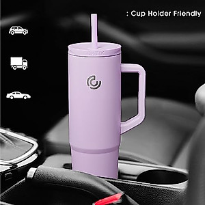 COKTIK 40 oz Tumbler with Handle and Straw, 3 Lids (Straw/Flip), Stainless Steel Vacuum Insulated Cup, 40 Ounce Travel Mug,Cupholder Friendly,Keeps Water Cold,Easy to Clean(Lilac)