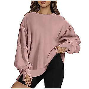 my orders placed recently by me on amazon Womens Oversized Casual Slit Y2K Pullover Top Crewneck Long Sleeve Corded Sweatshirts Fall Outfits 2023 Winter Clothes cute scrubs for women set Pink XL