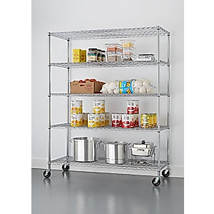 TRINITY EcoStorage Heavy Duty 5-Tier Adjustable Wire Shelving with Wheels for Kitchen Organization, Garage Storage, Laundry Room, NSF Certified, 800 to 4000 Pound Capacity, Chrome, 60 by 24 by 72-Inch