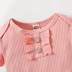 Mioglrie Newborn Baby Girl Clothes 3-6 Months Infant Girls Pink Romper Pants Headband 3PC Clothes Outfits Set