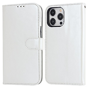 Bocasal Detachable Wallet Case for iPhone 15 Pro Max RFID Blocking Card Slots Holder Premium PU Leather Magnetic Kickstand Shockproof Wrist Strap Removable Flip Protective Cover 5G 6.7 inch (White)
