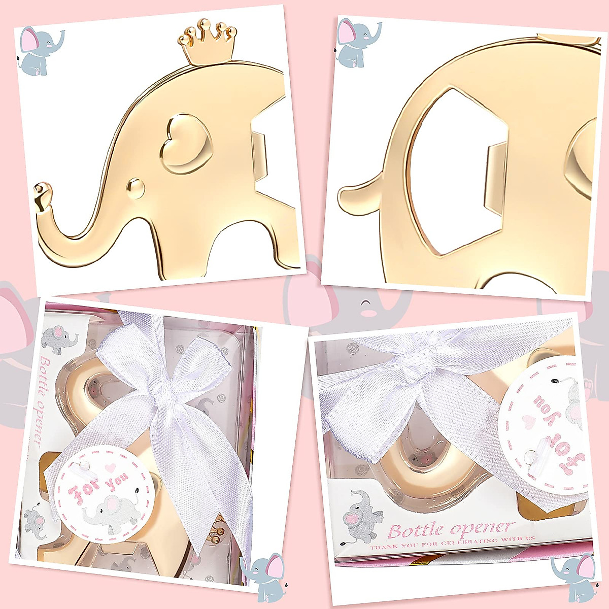 50 Pieces Elephant Baby Bottle Opener Elephant Shape Bottle Opener Girl Boy Baby Shower Favor Decorations for Guests Birthday Shower Party Souvenirs Wedding Favors (Pink)
