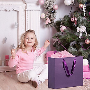 driew Large Purple Gift Bags, 12 Pack Extra Large Purple Gift Bag Ribbon Handles Heavy Duty Paper Gift Bags 12.6x4.5x11 inches Party Gift Bags for Shopping, Pakcing,Retail