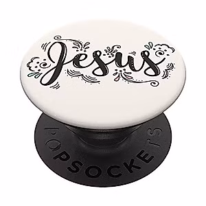 Black white vintage floral hand drawing Jesus Christian Gift PopSockets PopGrip: Swappable Grip for Phones & Tablets