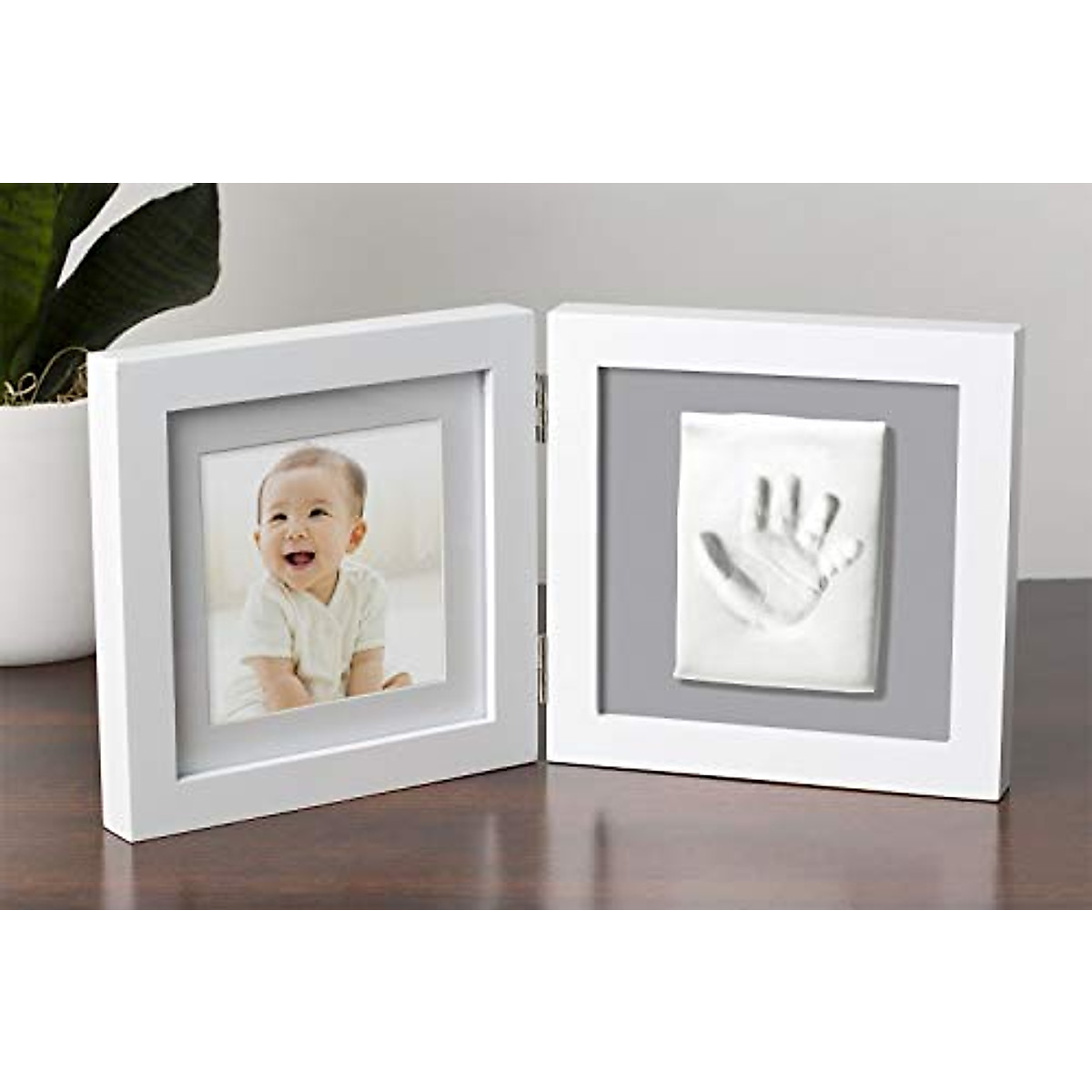 Little Pear Baby's Print Keepsake Desk Frame, Handprint And Footprint Imprint Kit, Folding Tabletop Frame, 4x6 Photo Insert, Gift For New And Expecting Moms, White