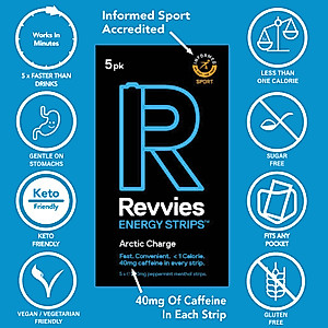 Revvies Energy Strips | 30 Strips | Instant Boost | Suitable Pro Athletes | 40mg Caffeine Strip | Vegan | Sugar-Free | 6 x 5PK |