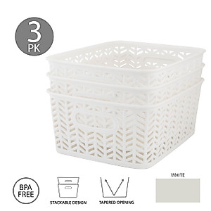 Simplify 25173-WHT-3PK Herringbone Storage Basket, Small, White