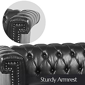 Vaztrlus Chesterfield Sofas Couches for Living Room, Square Arm 3-Seater Faux Leather Large Couch Deep Button Nailhead Tufted Black Upholstered Couches for Bedroom, Office Easy to Assemble