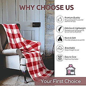 JUDYBRIDAL Extra Soft Flannel Fleece Throw Blanket | Buffalo Plaid Blanket for Couch,Sofa,Bed,Christmas Decor | Super Luxury Lightweight Checkered Blanket | 50 x 60 Inches, Red-and-White Check