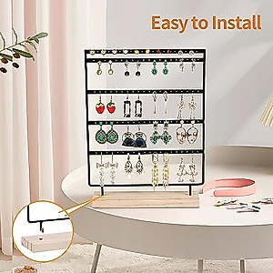 JAZUIHA Earrings Organizer Stand Earring Holder Display Stand with100 Holes 5 Tier Jewelry Organizer rack of Wooden Base Storing Earrings for Girls (Black)