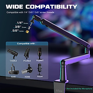 FIFINE Microphone Boom Arm, Low Profile Adjustable Stick Microphone Arm Stand with Desk Mount Clamp, Screw Adapter, Cable Management, for Podcast Streaming Gaming Studio-BM88