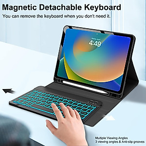 BORIYUAN iPad 10.2 inch Case with Keyboard, Detachable Bluetooth Keyboard with 7 Color Backlit, Slim Folio Smart Cover with Pencil Holder for iPad 9th/8th/7th Gen/iPad Pro 10.5"/iPad Air 3rd Gen Black