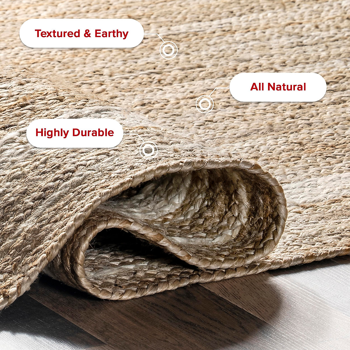 nuLOOM Rikki Coastal Braided Jute Area Rug, Oval 4x6, Off-white