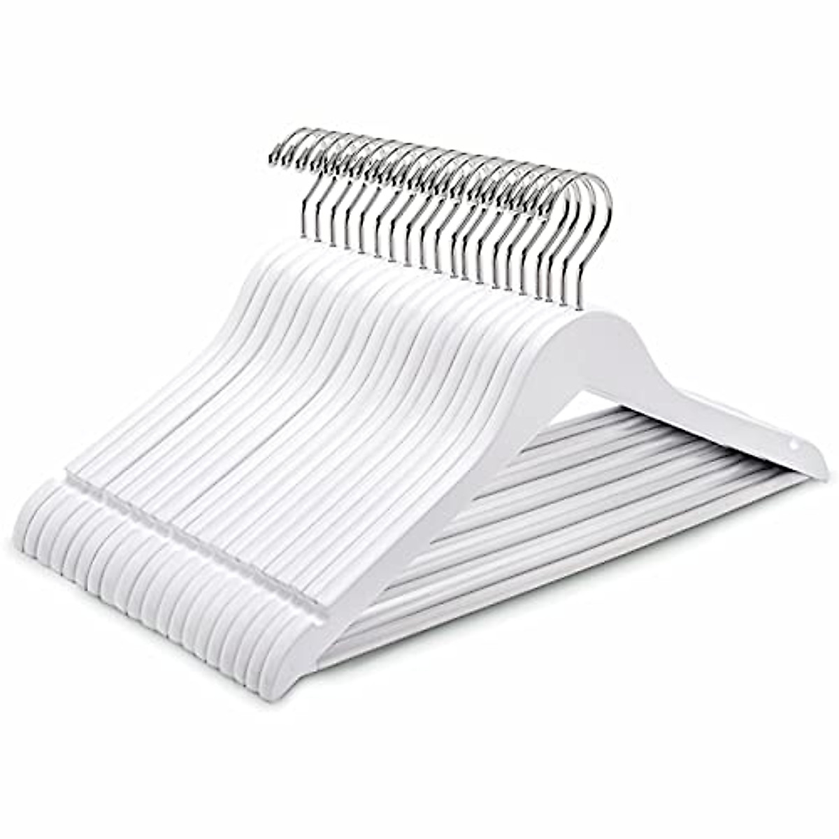 Amber Home Solid Wood Suit Coat Hangers 10 Pack, Smooth White Finish Wooden Dress Hangers with Non Slip Pant Bar, Clothes Hangers with 360 Swivel Hook & Notches for Jacket, Pant, Shirt (White, 10)