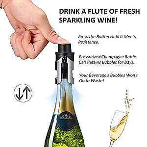 HYZ Champagne Stoppers Wine Saver 2-Pack, Wine Vaccum Stoppers with Built-in Pump for Champagne, Prosecco and Cava - Sparkling Wine Stopper Black - Stainless Steel + ABS Champagne Bottle Stoppers