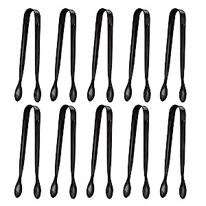 TOUGS Ice Sugar, Stainless Steel Mini Serving Tongs Appetizers Tongs Small Kitchen Tongs for Tea Party Coffee Bar Kitchen,10 Pack, Black
